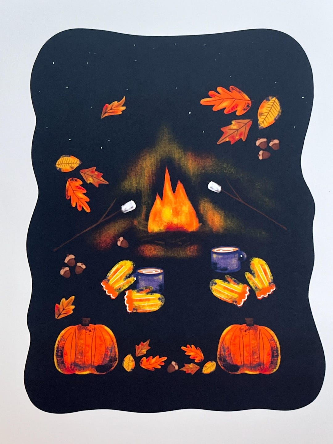 Cozy Autumn Art Print, Campfire Art Print 5x7 - Etsy