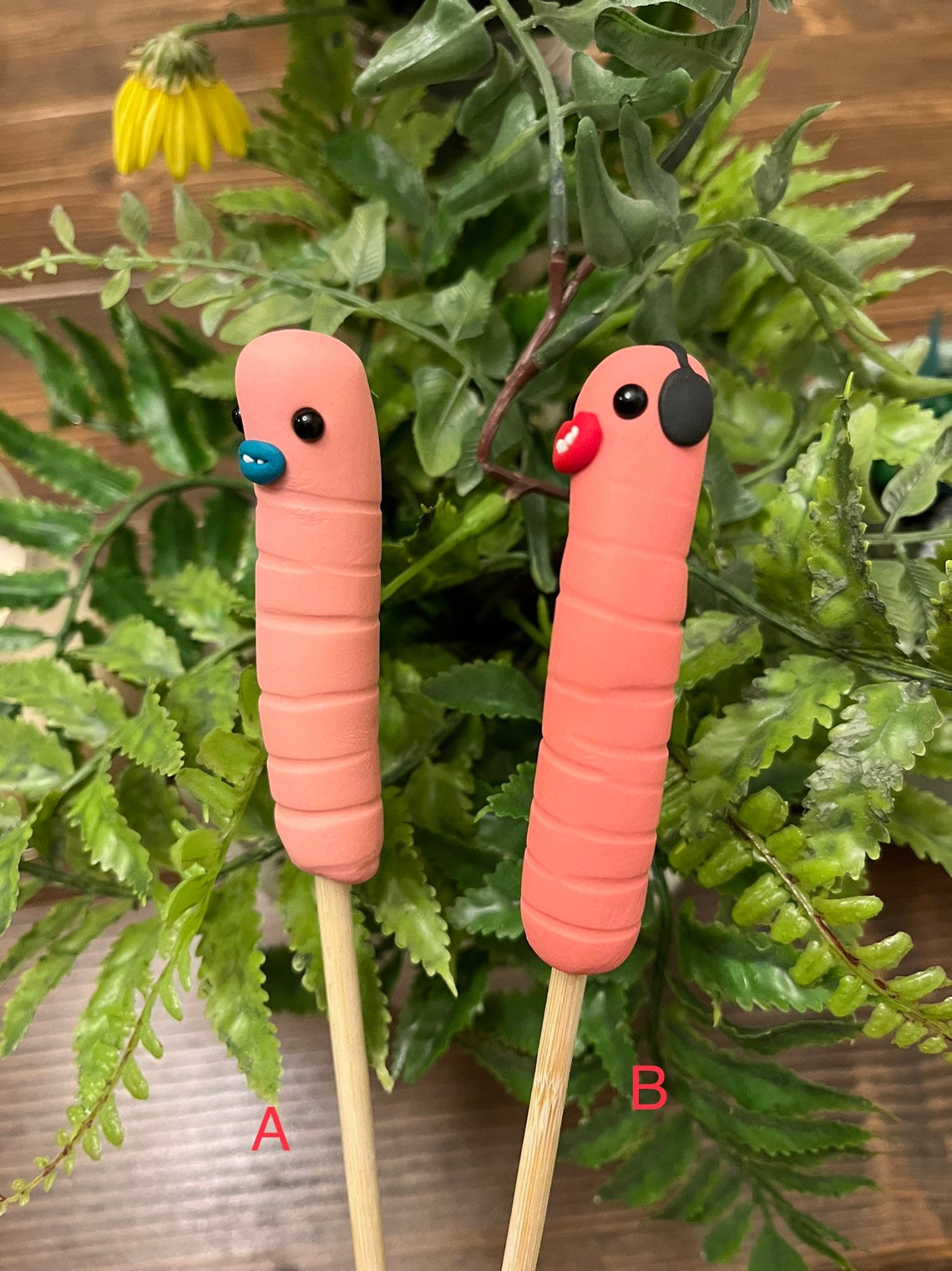 Pink Derpy Worm Plant Stakes/potted Plant Decor/plant - Etsy