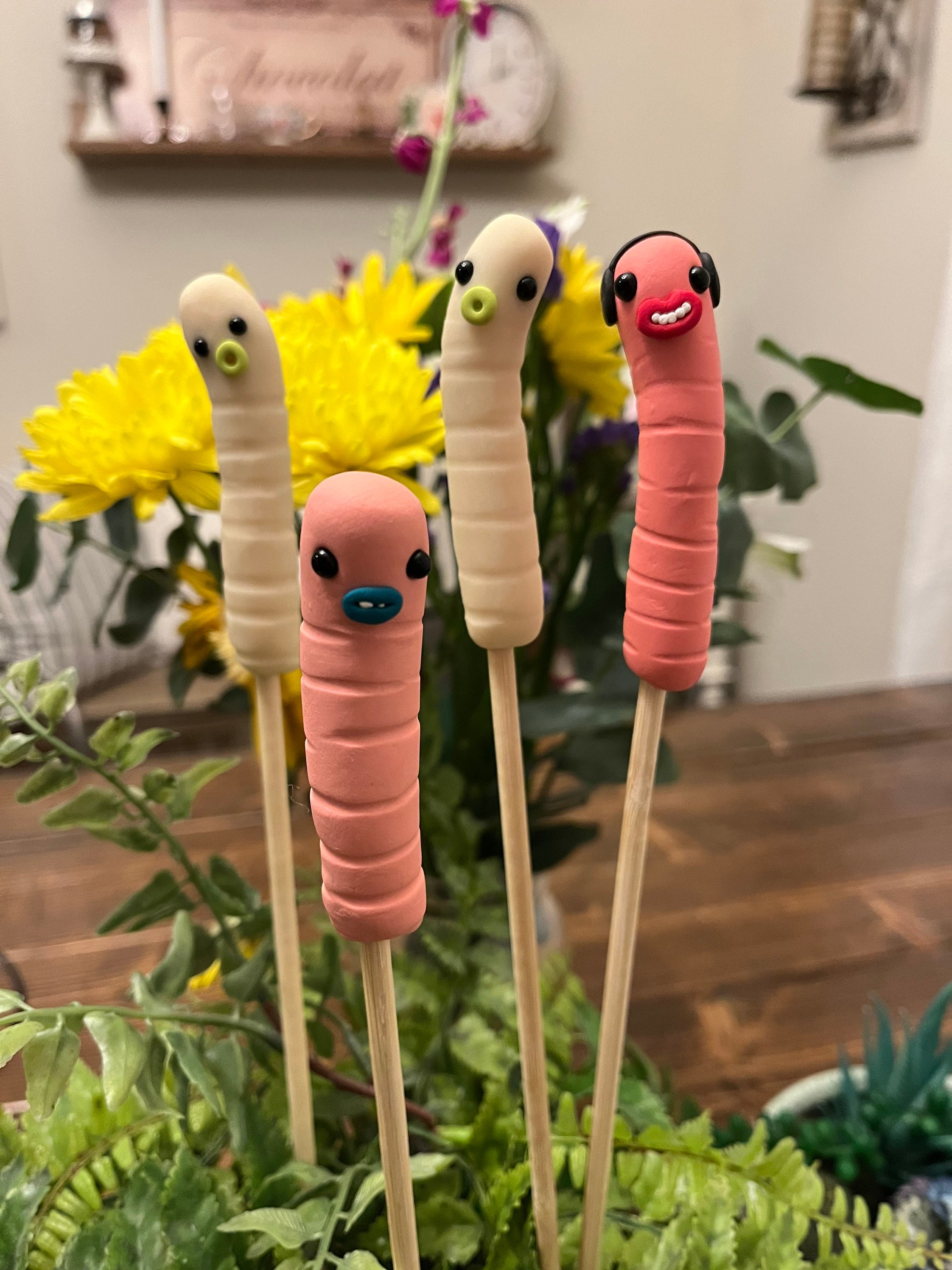 Pink Derpy Worm Plant Stakes/potted Plant Decor/plant - Etsy