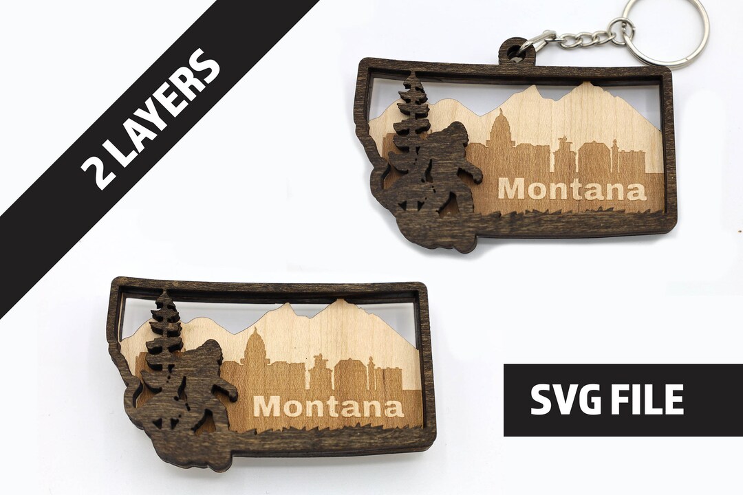 Montana State Bigfoot Keychain and Magnet Craft SVG, DXF DIY 2 Layers ...