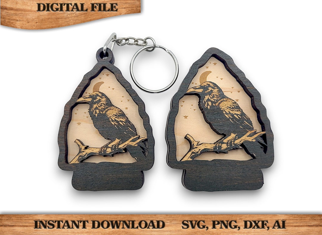 2 Layer Raven Crow Arrowhead Keychain and Magnet Craft Gift Souvenir ...