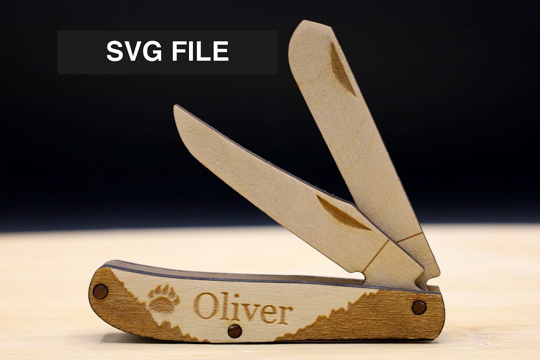 Customizable Wooden Folding Pocket Knife SVG, DXF 2 Blade Laser File ...