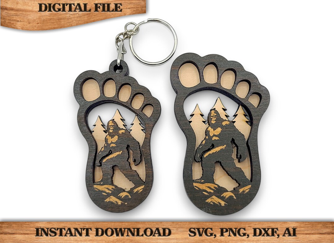 2 Layer Bigfoot Keychain and Magnet Craft Gift Souvenir SVG, Png, Dxf ...