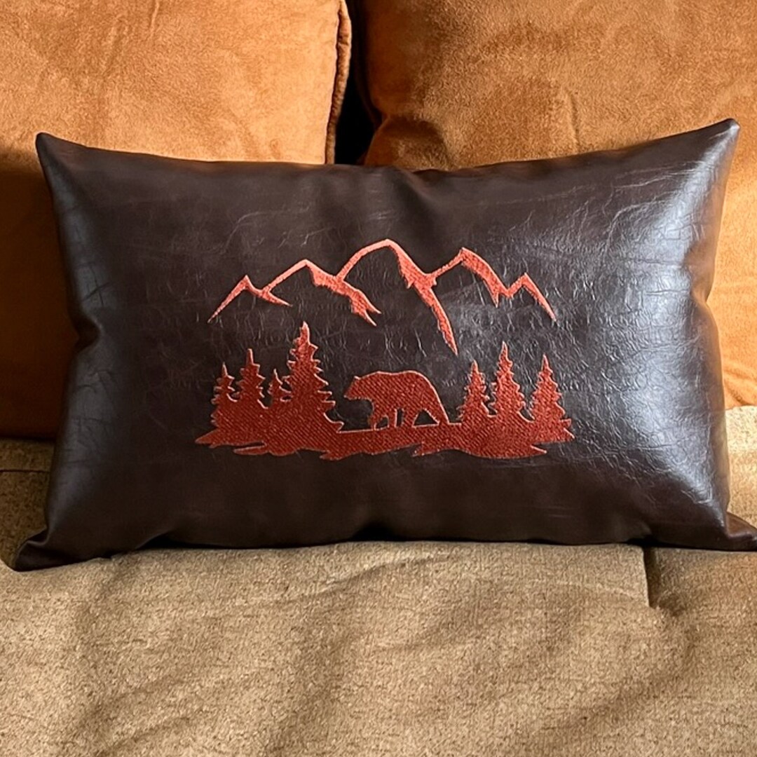 NEW COLOR, Embroidered Bear Pillow, Personalized Cabin Pillow, Cabin ...