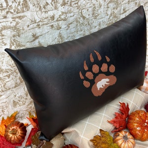 Leather Bear Pillow, Lodge Pillow, Rental Cabin Décor, Small Lumbar ...