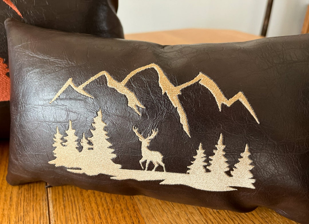 NEW COLOR, Leather Deer Pillow, Lodge Pillow, Rental Cabin Décor, Small ...