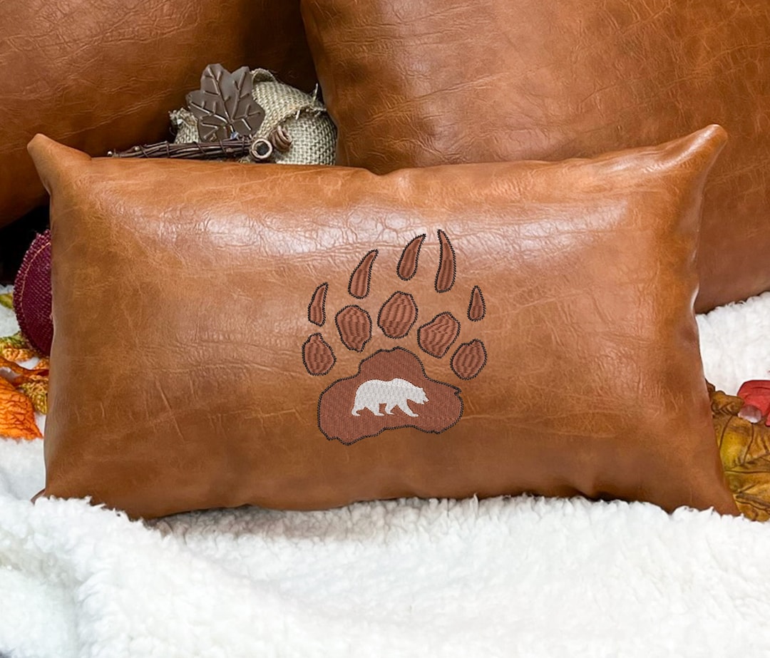 Leather Bear Pillow, Lodge Pillow, Rental Cabin Décor, Small Lumbar ...