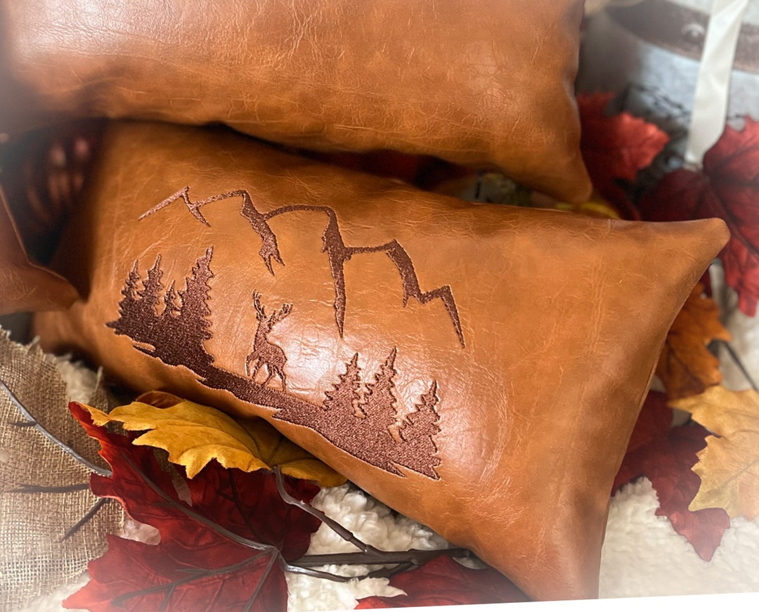 Leather Deer Pillow, Small Lumbar Pillow, Personalized Leather Pillow ...