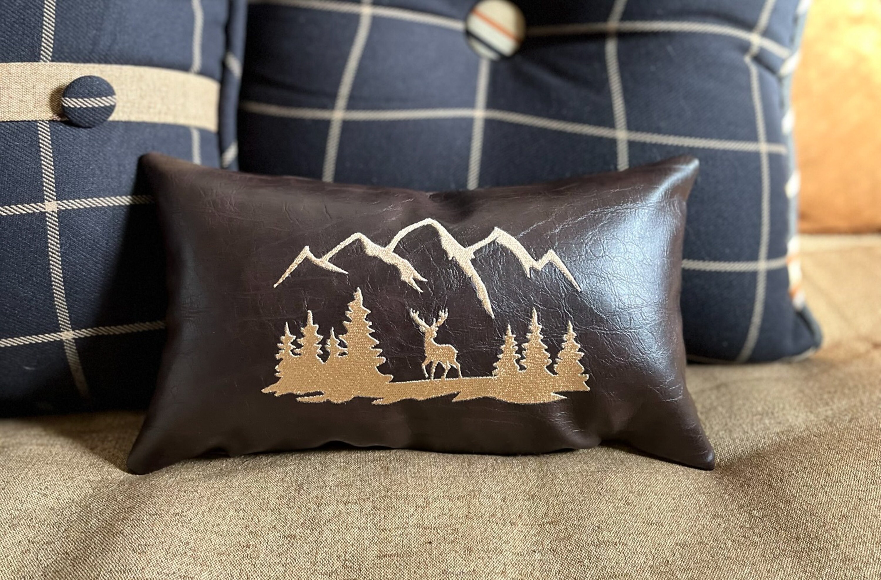 NEW COLOR, Leather Deer Pillow, Lodge Pillow, Rental Cabin Décor, Small ...