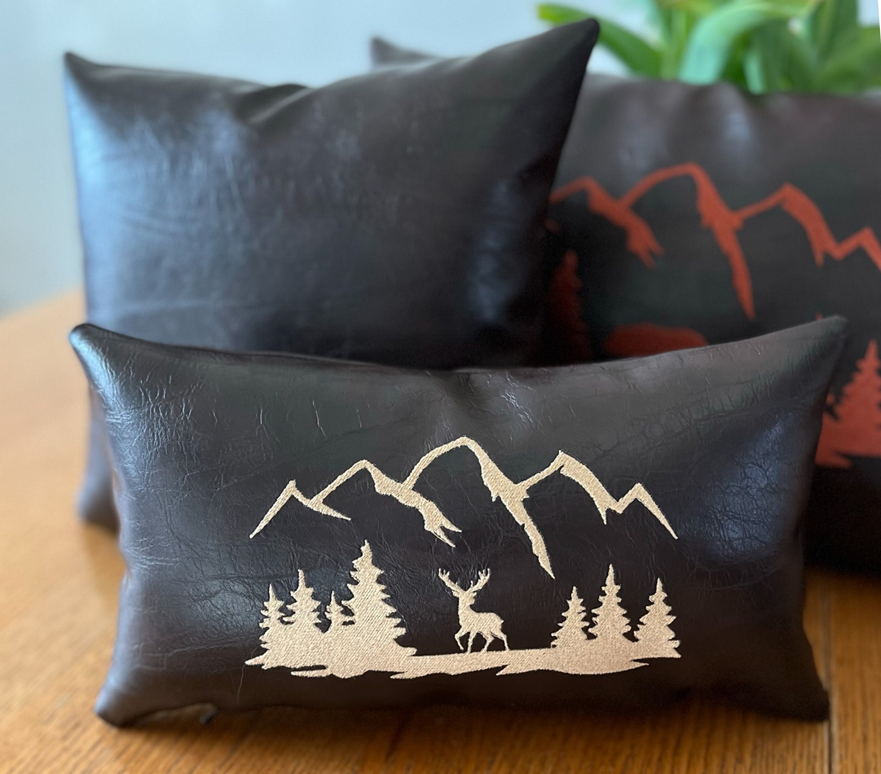 NEW COLOR, Leather Deer Pillow, Lodge Pillow, Rental Cabin Décor, Small ...