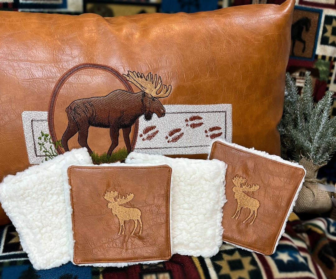 Leather Moose Pillow for Cabins, Rustic Lodge Decor, Moose Lumbar ...