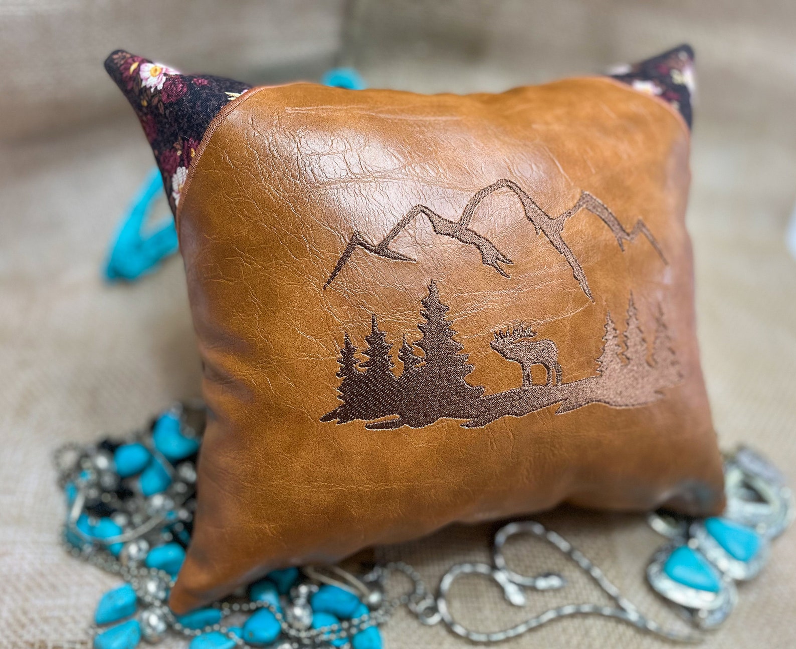 Leather Pillow, Lodge Pillow, Rental Cabin Décor, Small Lumbar Pillow ...