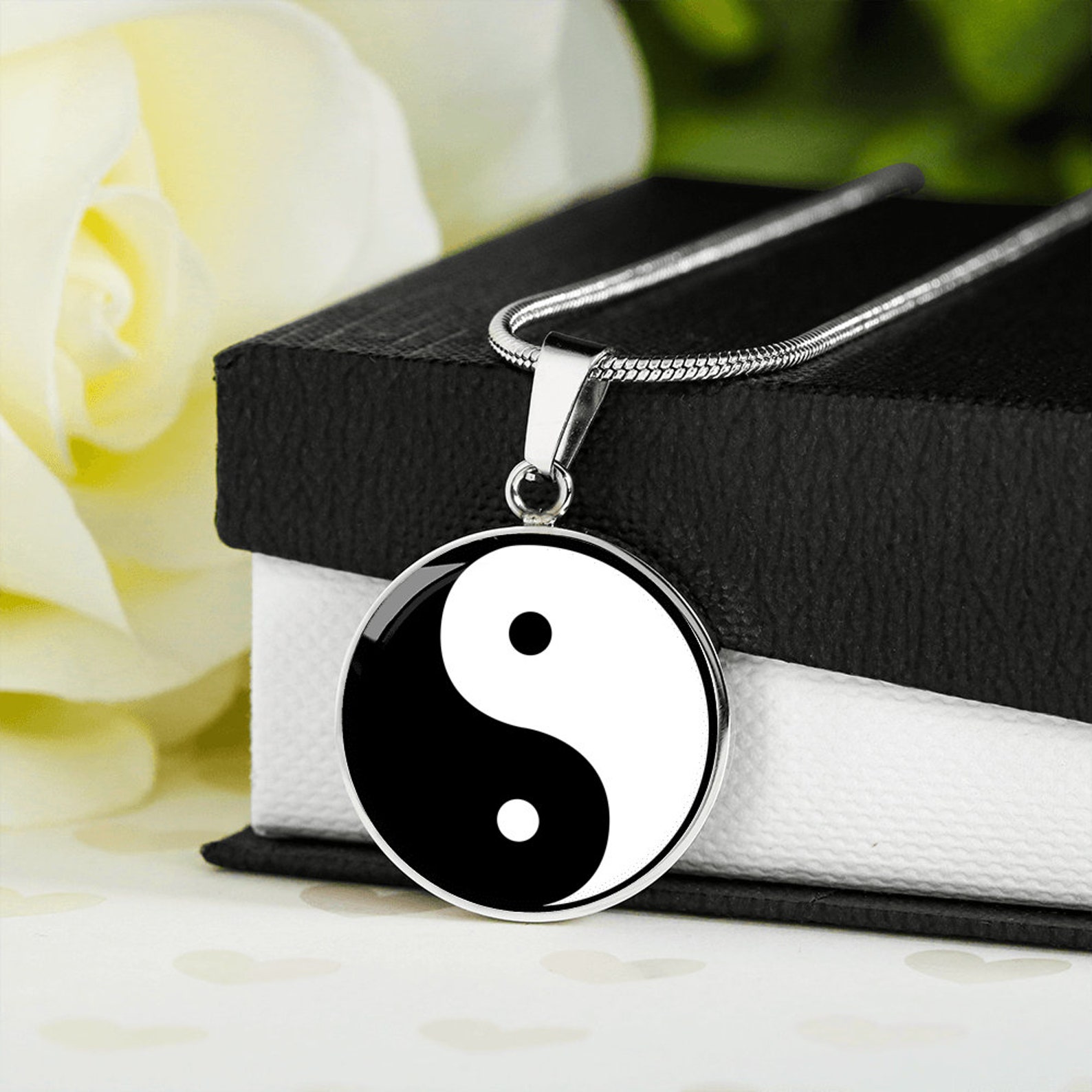 Personalized Yin Yang Necklace Ying Yan Pendant Black and - Etsy