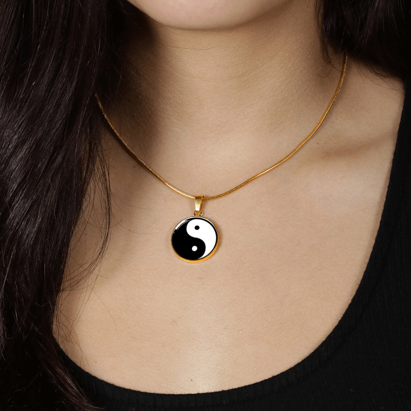 Personalized Yin Yang Necklace Ying Yan Pendant Black and - Etsy