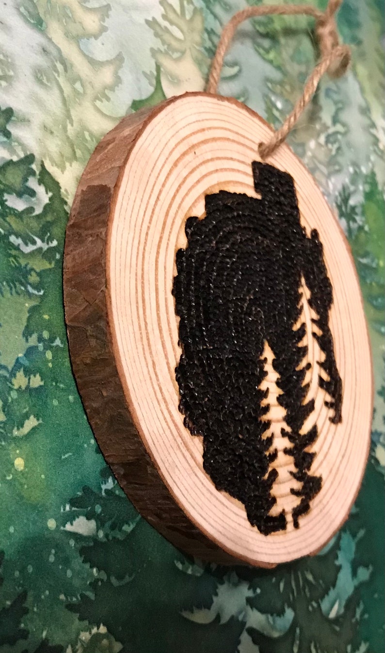 Hand Burned Wood Pyrography Adirondack Park and Trees Sign; Wooden Ornaments, Mountain and Tree ...