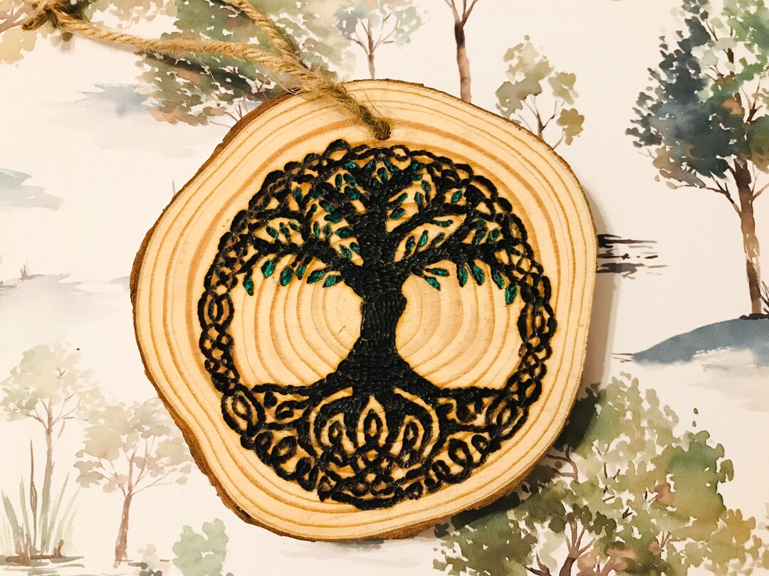 Hand Burned Wood Pyrography Celtic Tree of Life Live Edge Sign ...