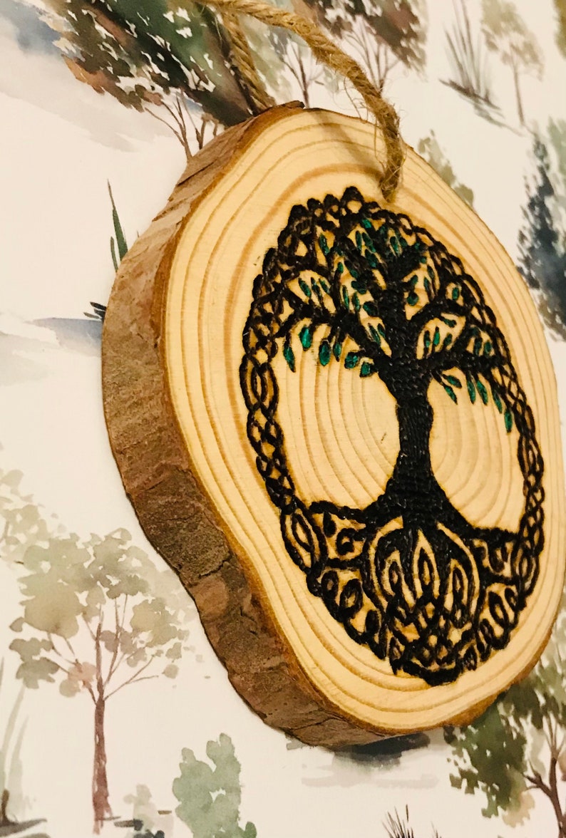 Hand Burned Wood Pyrography Celtic Tree of Life Live Edge Sign ...