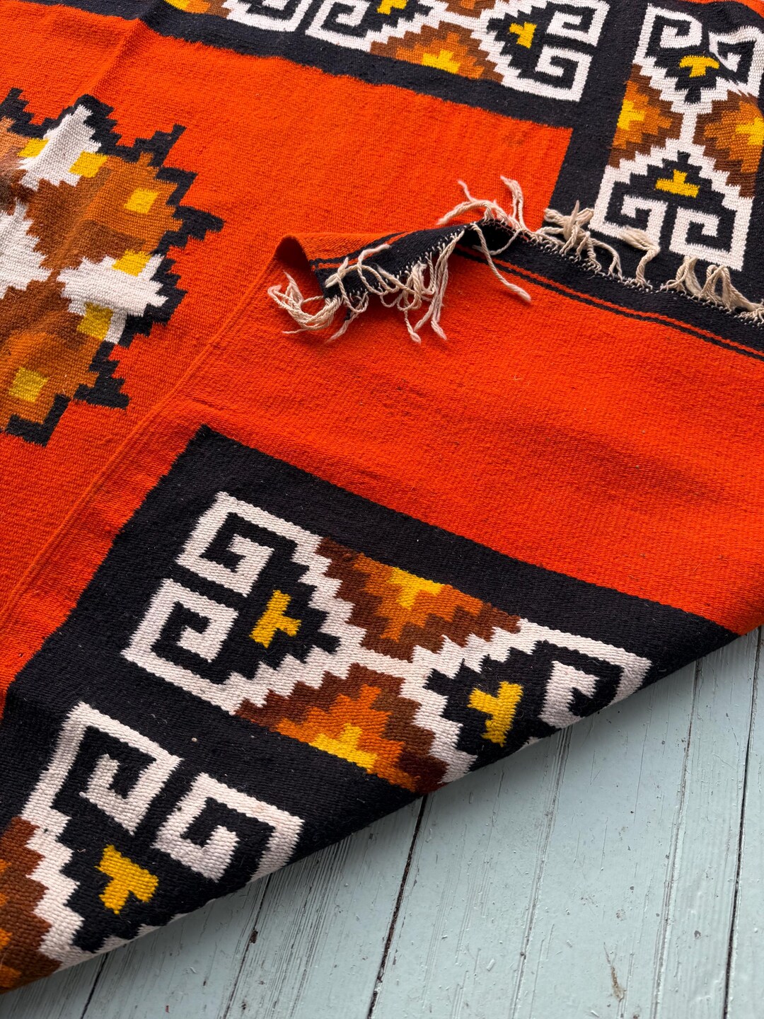 Mexican Hand Woven Rug, Vintage - Etsy