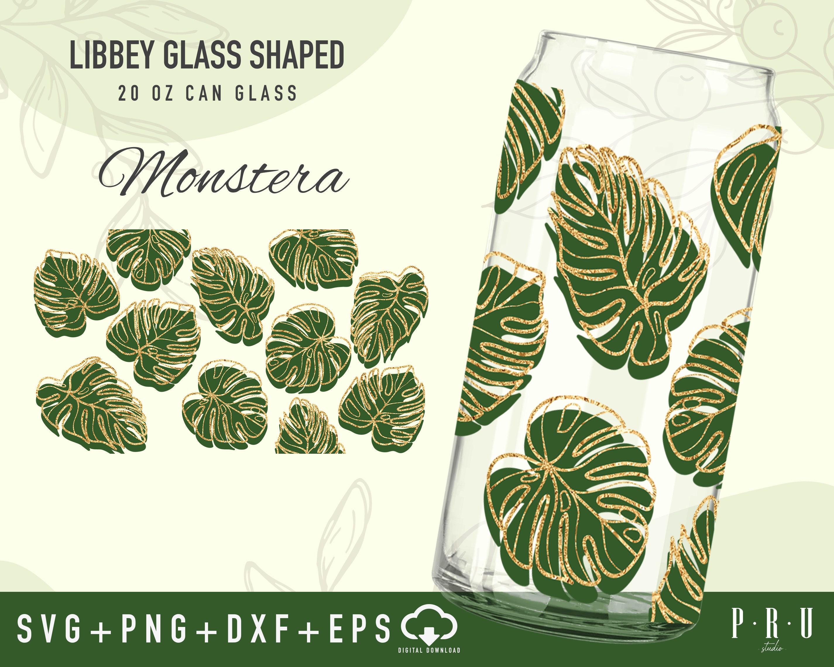 Monstera Full Wrap Libbey Glass Shaped 20 OZ Can Glass Svg - Etsy