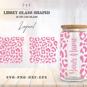 Custom Name Leopard Libbey Glass Shaped 16 OZ Can Glass Svg | Libbey ...