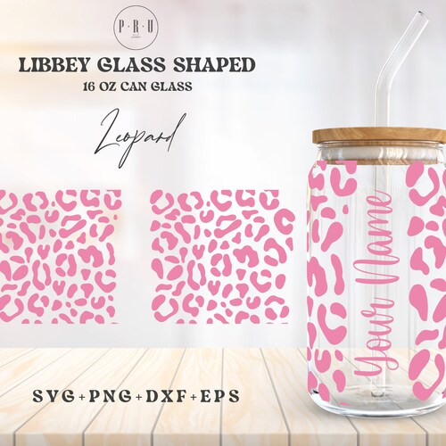 Custom Name Leopard Libbey Glass Shaped 16 Oz Can Glass Svg Etsy