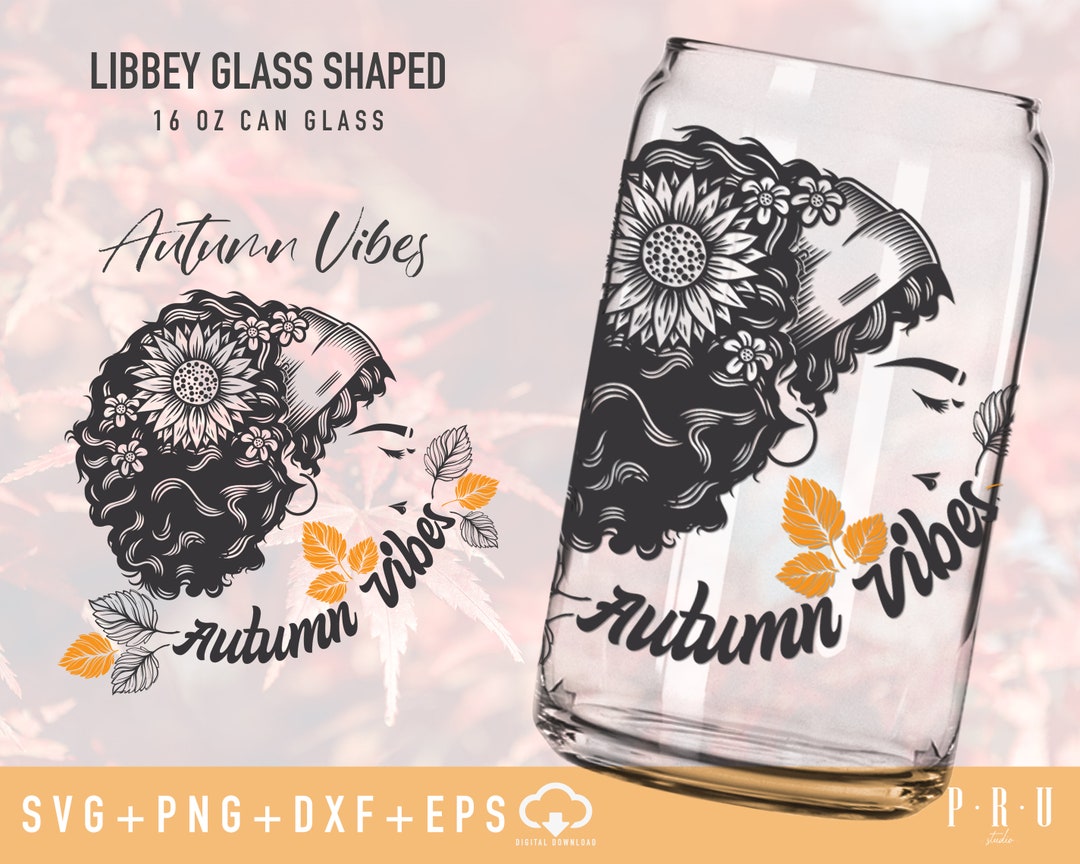 Autumn Vibes Full Wrap Libbey Glass Shaped 16 OZ Can Glass Svg | Libbey ...
