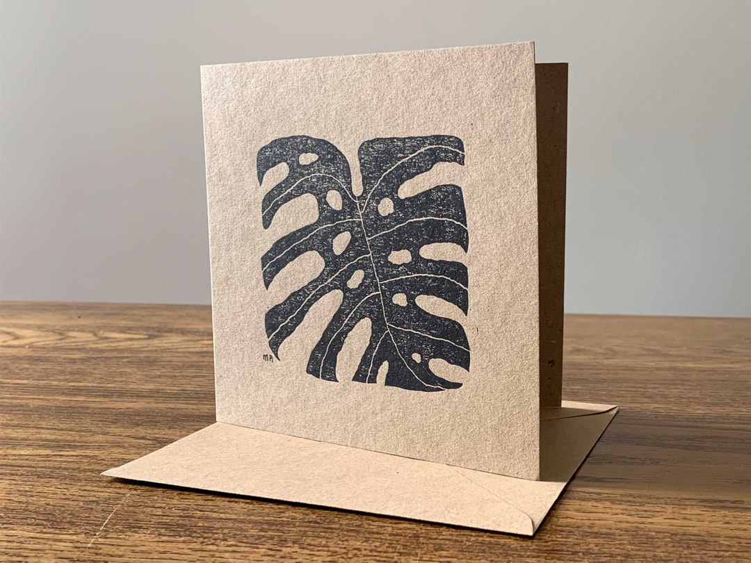 Monstera Leaf Greeting Cards | 3 Pack | Linocut Black and White Art for ...