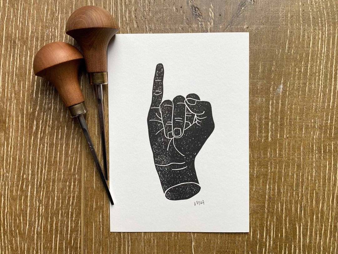 Pinky Promise A6 Hand-printed Lino Cut in Black Original Blockprint Art ...