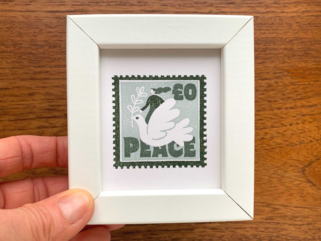Peace Postage Stamp Tiny Print Dove and Woman Linocut Block Miniature ...