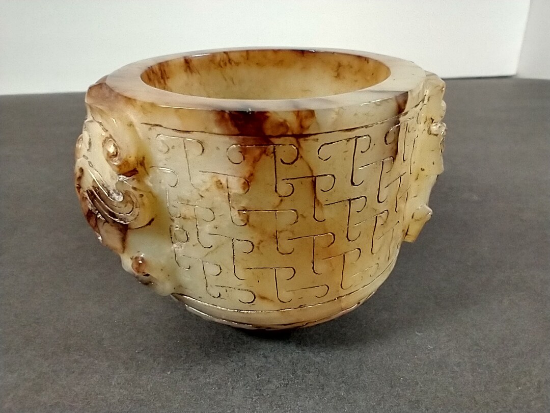 Vintage Jade Cup With Beast Faces Design - Etsy