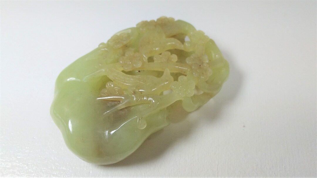 Chinese Jade Birds & Flowers Carving - Etsy