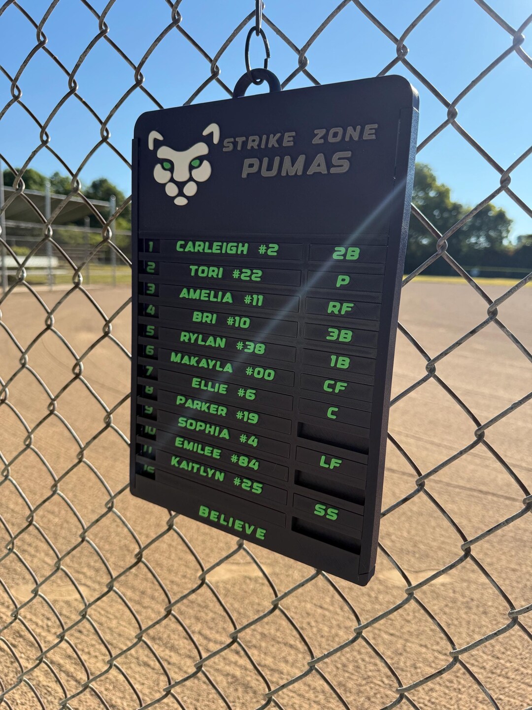 Customizable 3D Printed Softball & Baseball Lineup Board - Personalized ...