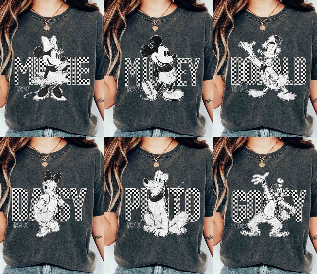 Vintage Retro Mickey Minnie Checkered Shirt, Disney Checkered Shirt ...