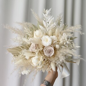 Boho Wedding Bouquet Beige Bridal Bouquet Dusty Rose White Blush Dried ...