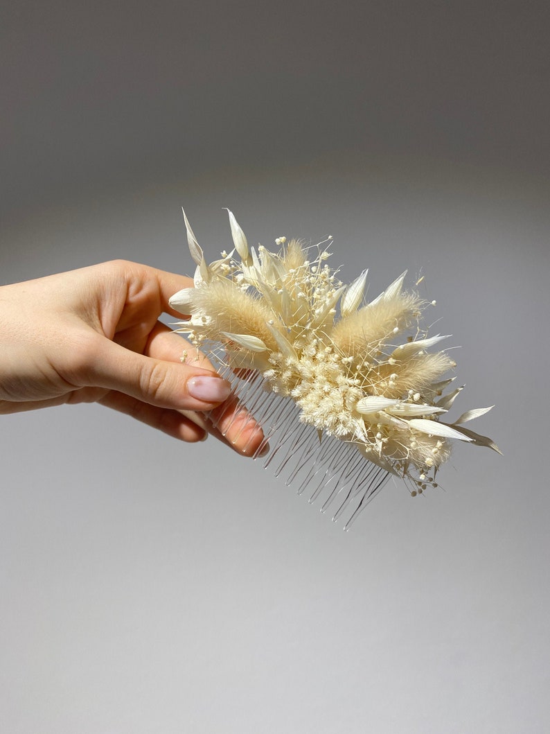 Boho Real Dried Flower Comb White Bridal Hair Comb Bridesmaids - Etsy