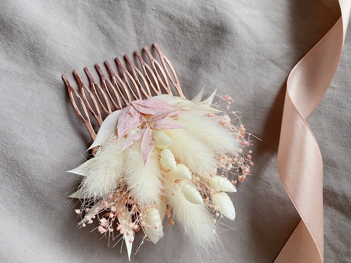 Boho Dried Flower Comb Pink Bridal Hair Comb Bridesmaids Comb | Etsy