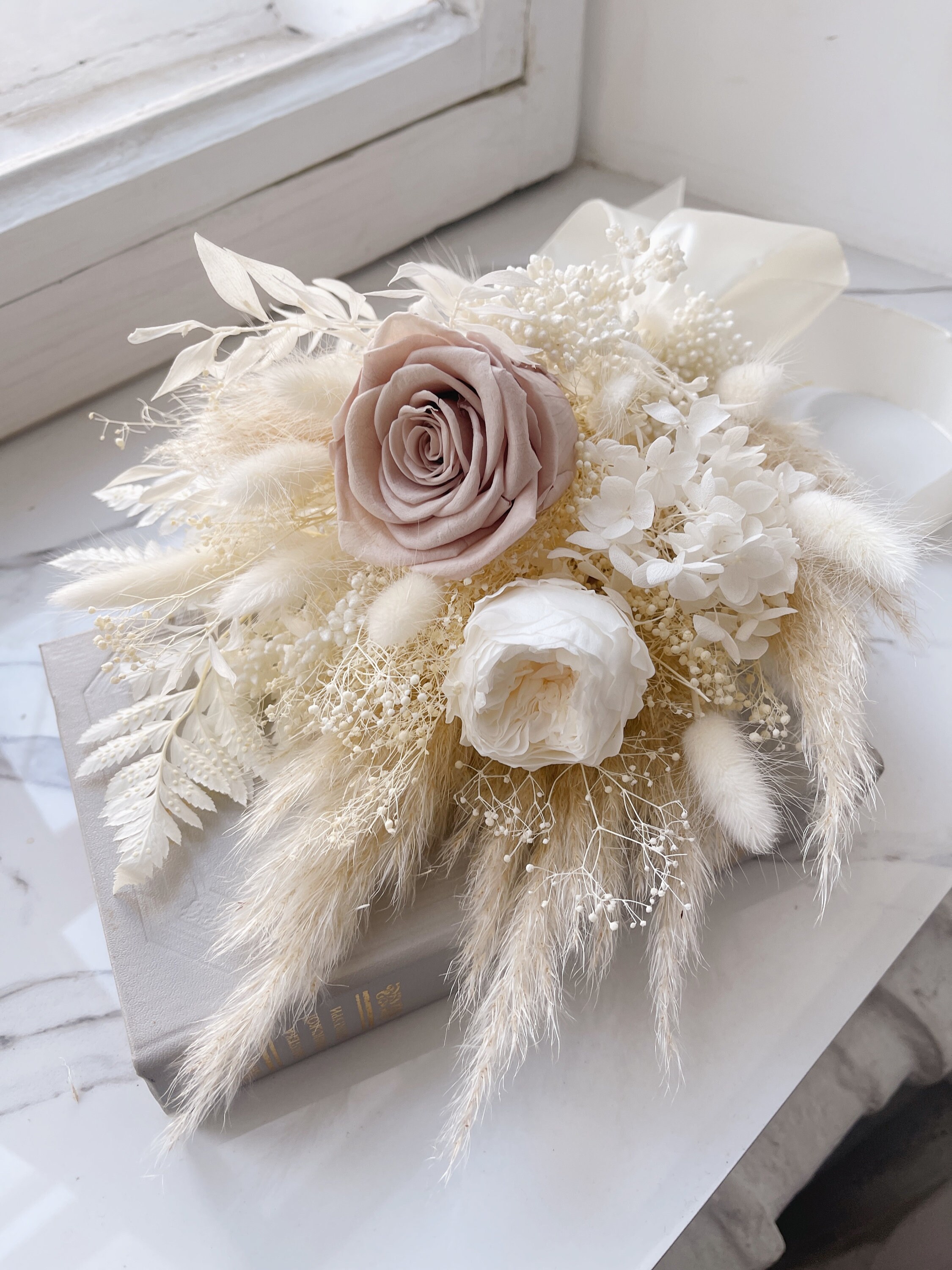 Boho Wedding Bouquet Beige Bridal Bouquet Dusty Rose White Blush Dried ...
