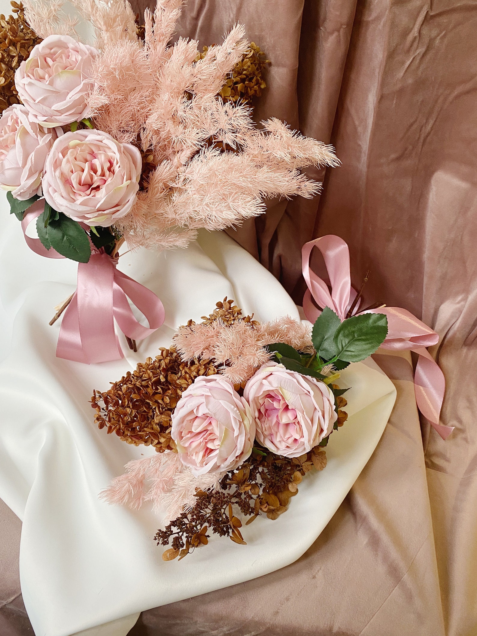 Rust Wedding Bouquet Pink Silk Flowers Bridal Bouquet Boho | Etsy