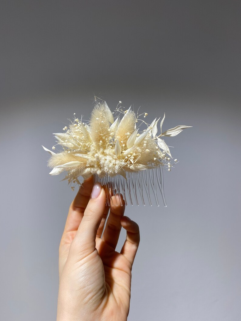 Boho Real Dried Flower Comb White Bridal Hair Comb Bridesmaids - Etsy