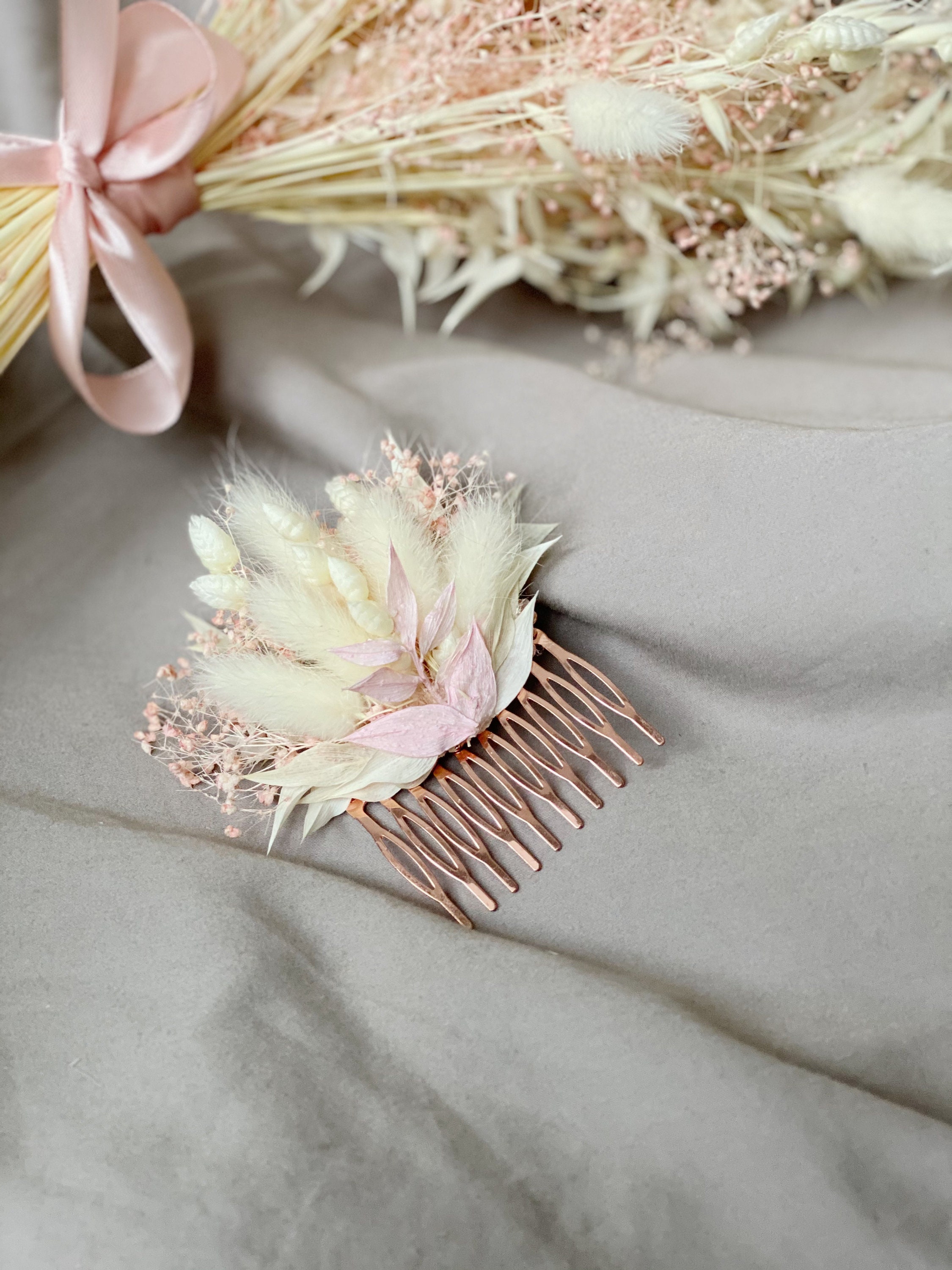Boho Dried Flower Comb Pink Bridal Hair Comb Bridesmaids Comb | Etsy