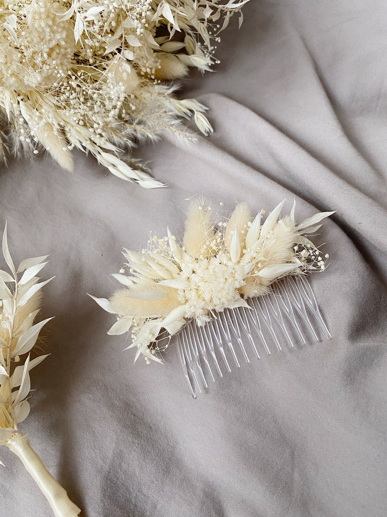 Boho Real Dried Flower Comb White Bridal Hair Comb Bridesmaids - Etsy