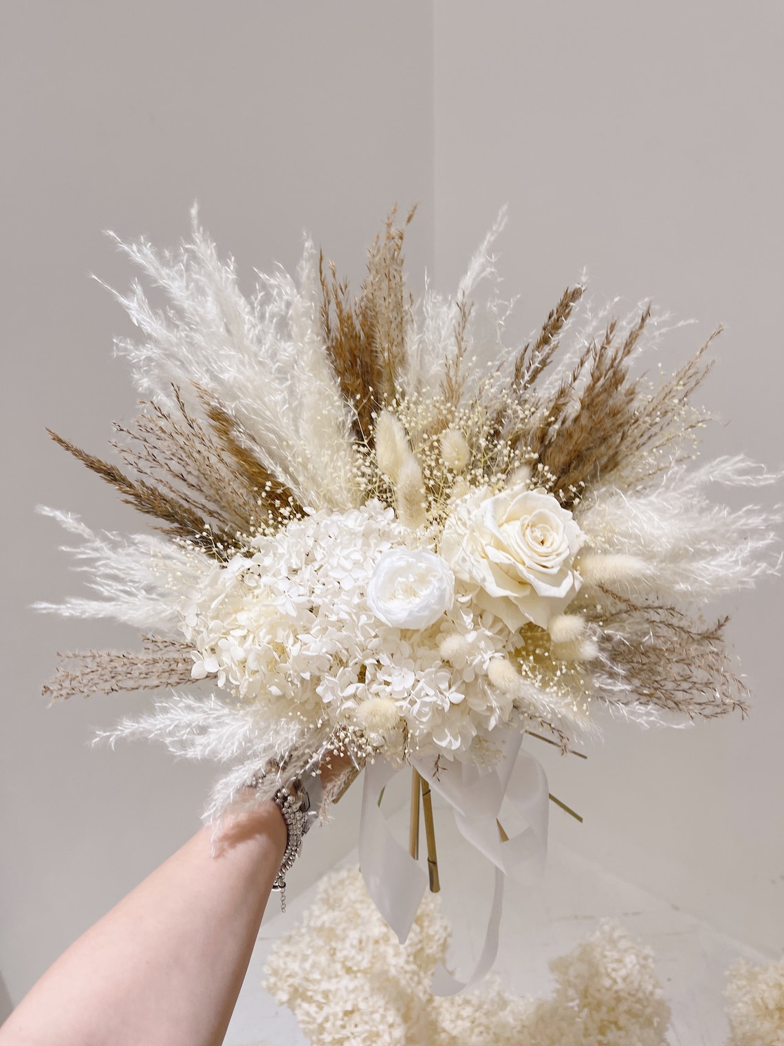 Boho Beige Wedding Bouquet Dried Flower Bouquet Pampas Grass White ...