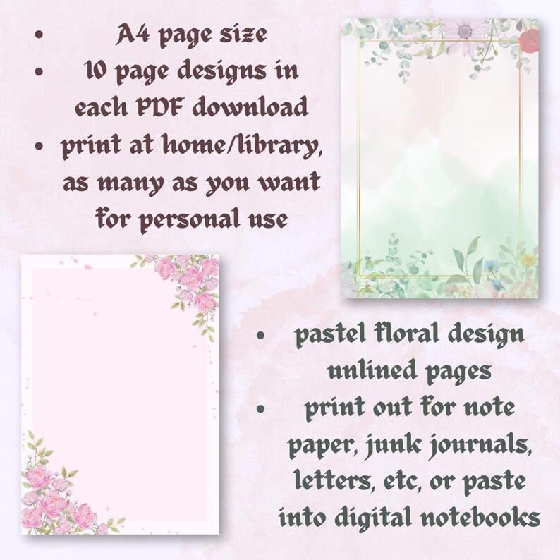Cottage Garden Writing Paper: Printable A4 Unlined Stationery (PDF ...