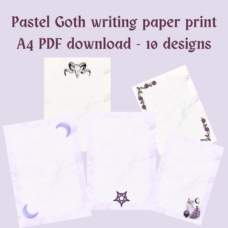 Pastel Gothic Aesthetic Writing Paper Instant Download Witchcore ...