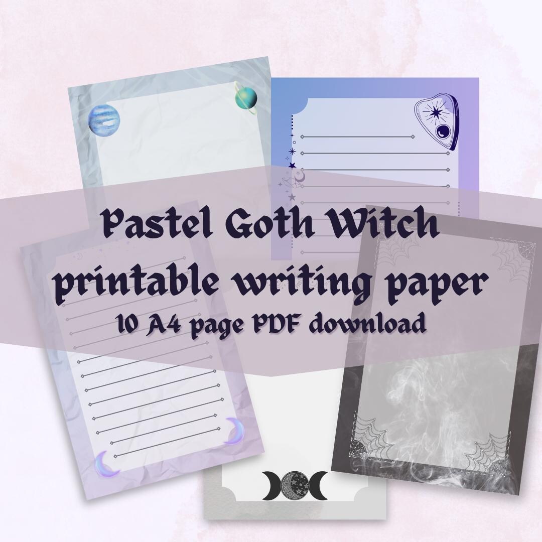 Pastel Goth Witch Writing Paper, Lined & Unlined, A4 Printable Pages ...