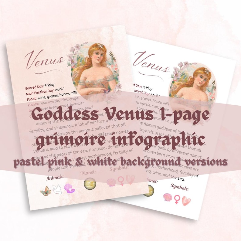 Goddess Venus Infographic Reference Page for Witchcraft Grimoire (A4 ...