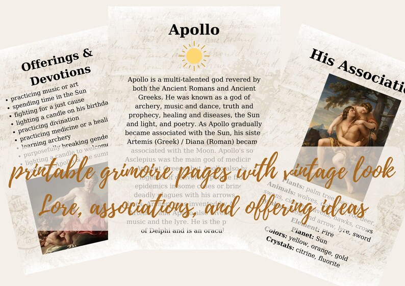 Apollo Printable Grimoire Pages Greek & Roman God Lore - Etsy