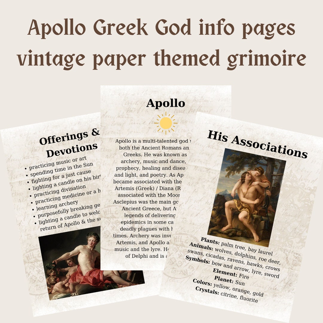 Apollo Printable Grimoire Pages Greek & Roman God Lore - Etsy
