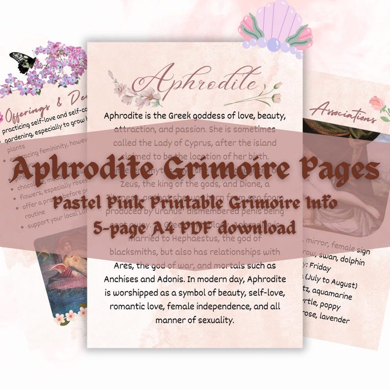 Goddess Aphrodite Grimoire Reference Pages for Beginner Witches, Pastel ...