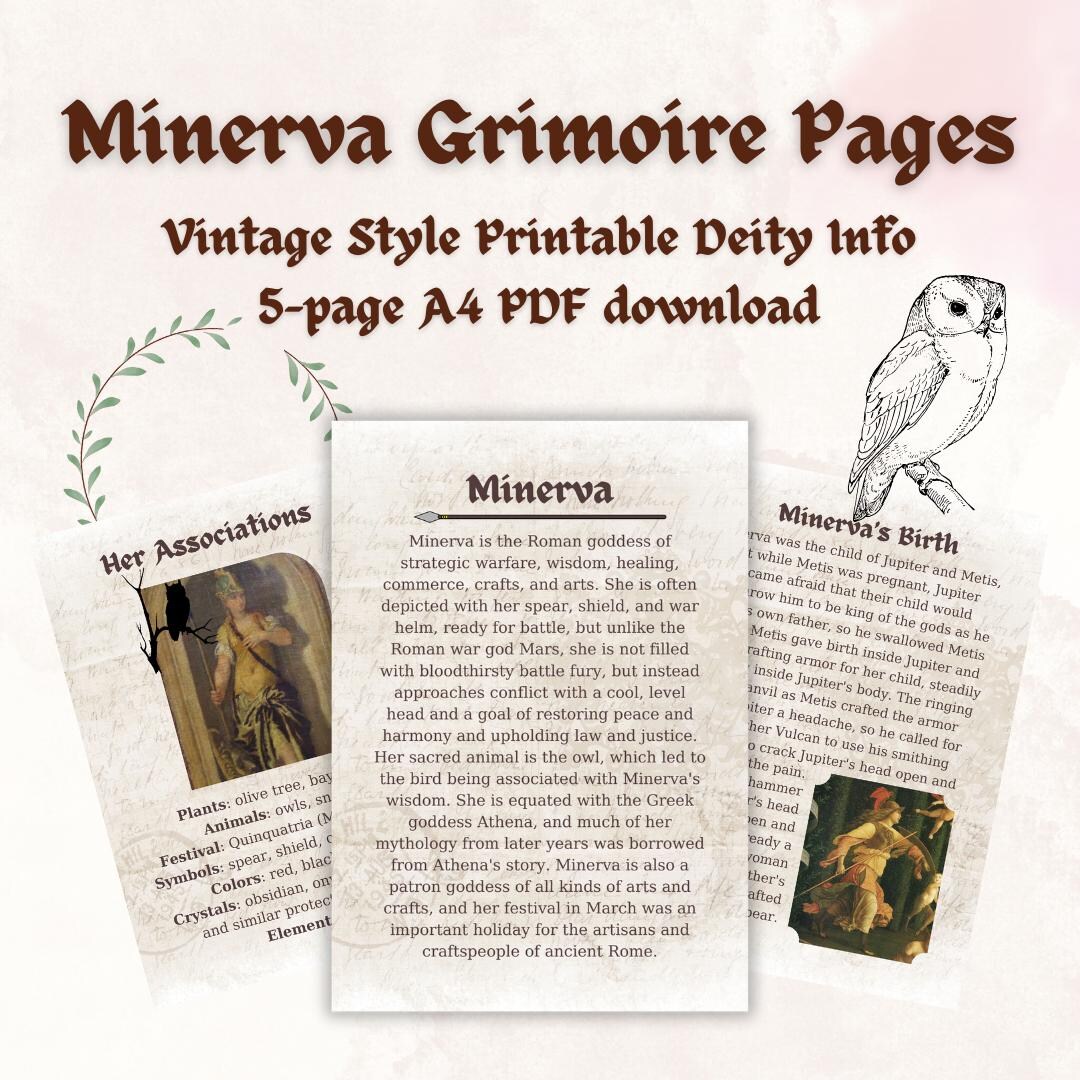 Roman Goddess Minerva Grimoire Download for Witches and Pagans Vintage ...